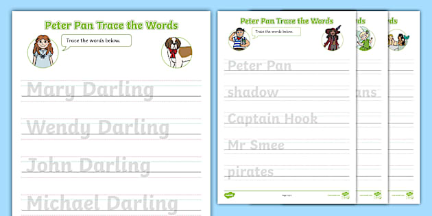 Trace the Words Worksheets to Support Teaching on Peter Pan