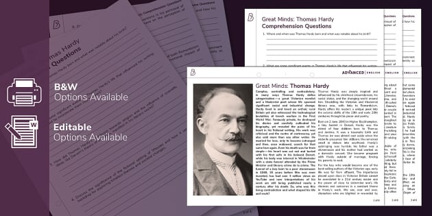 KS5 Great Minds: Thomas Hardy Reading Comprehension - Twinkl KS5 Great Minds: Thomas Hardy Reading Comprehension - Twinkl