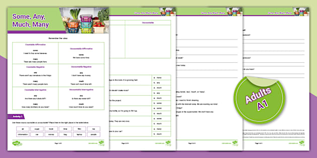 ESL Some, Any, Much, Many Activity Sheet [Adults, A1]