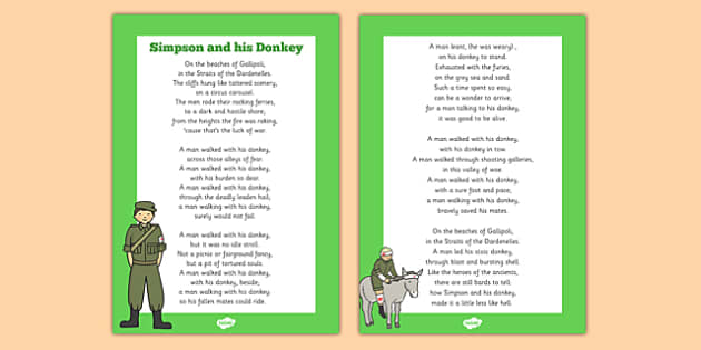 Simpson And His Donkey Poem (teacher made)