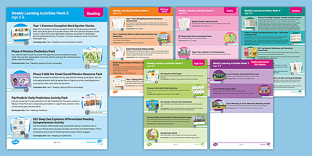 FREE! - Weekly Learning Activities Pack Week 3 Age 5-6