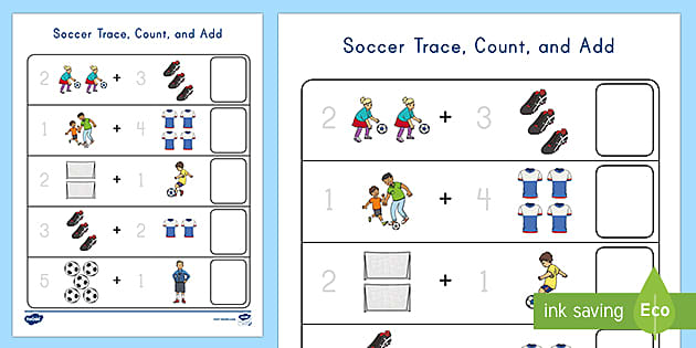 Soccer Trace, Count, and Add Activity (teacher made)