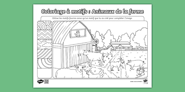 Coloriage à motifs : Animaux de la ferme (teacher made)