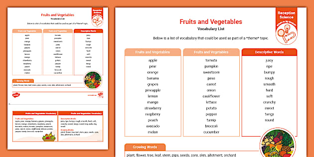 * NEW * Fruits and Vegetables Vocabulary List and Lanyard Insert