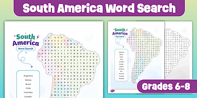 South America Word Search Puzzle for 6th-8th Grade