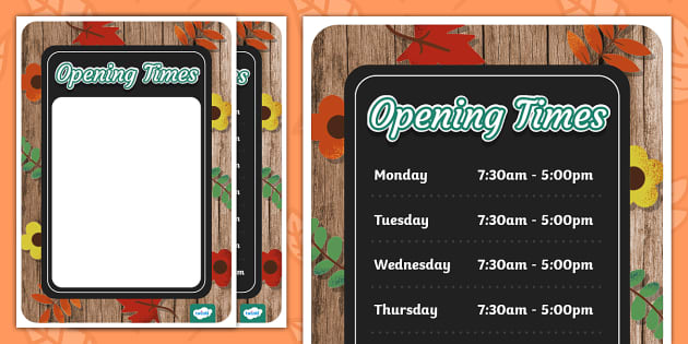 Autumn Market-Themed Cafe Opening Times Display Poster