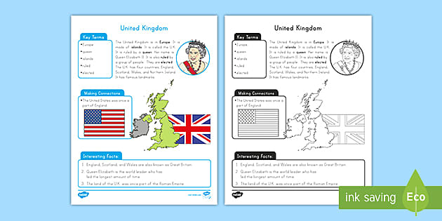 Kindergarten United Kingdom Fact File (teacher made)
