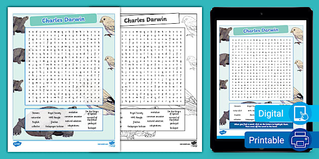 Charles Darwin Word Search for 6th-8th Grade
