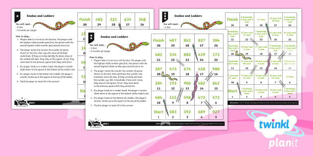 Year 2 Number and Place Value Snakes and Ladders Home Learning