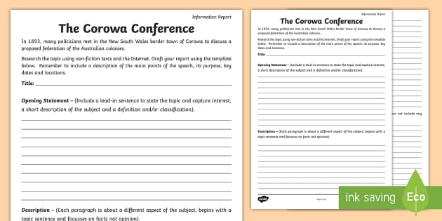 The Corowa Conference Report Writing Template - Year 6