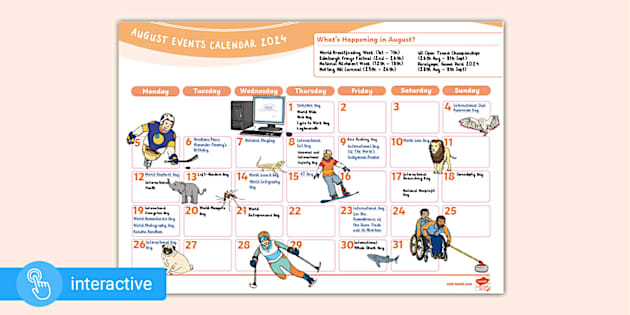 August Events Calendar (2024) (Teacher-Made) - Twinkl