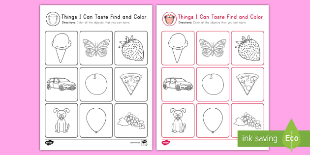 Things I Can Taste: Find and Color Worksheet (teacher made)