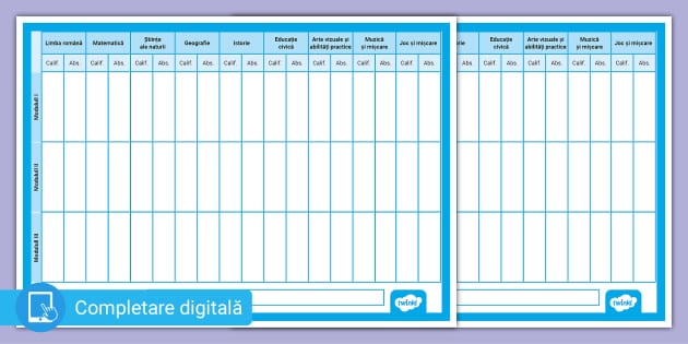 Catalogul învățătorului pentru clasa a IV-a – Pagină A4 cu completare ...