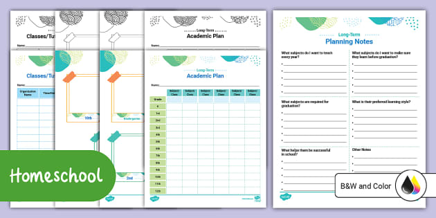 Long-Term Academic Planning for Homeschool (teacher made)