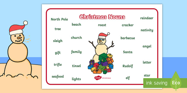 Australian Christmas Nouns Word Mat (teacher made) - Twinkl