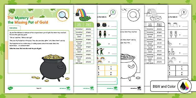Kindergarten The Mystery of the Missing Pot of Gold Math Project