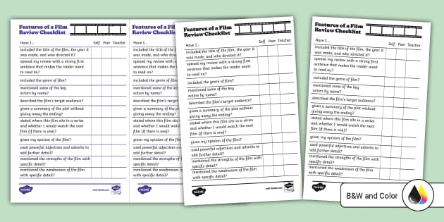 Movie Review Writing Checklist for 6th-8th Grade - Twinkl