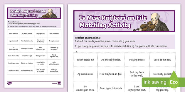 Is Mise Raifteirí an File Matching Activity (teacher made) Is Mise Raifteirí an File Matching Activity (teacher made)
