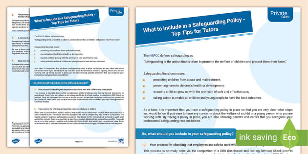 Safeguarding Policy Top Tips for Tutors (teacher made)