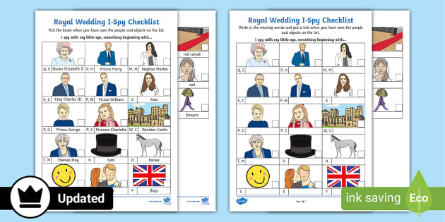 KS1 Royal Wedding I-Spy Checklist (teacher made) - Twinkl