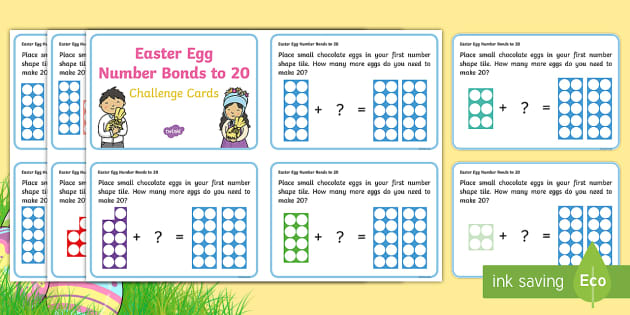 Easter Egg Number Bonds to 20 Number Shapes Challenge Cards