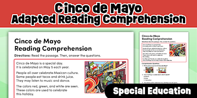 Cinco de Mayo Adapted Reading Comprehension Worksheet for Special ...