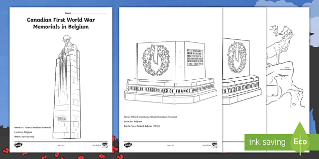 Canadian First World War Memorials in Belgium Colouring Pages