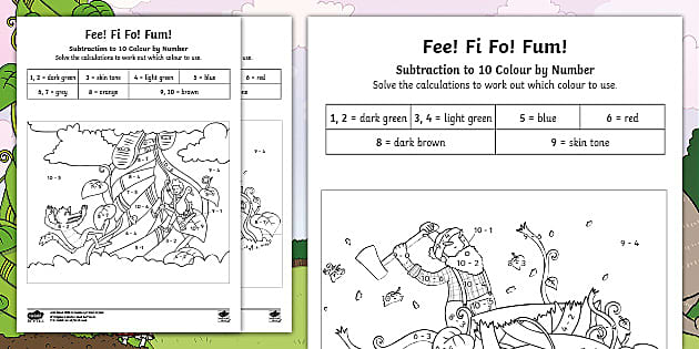 Fee Fi Fo Fum Subtraction To 10 Colour By Number fee-fi-fo-fum-subtraction-to-10-colour-by-number