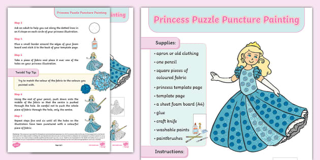 Princess Puzzle Puncture Painting (teacher made) - Twinkl