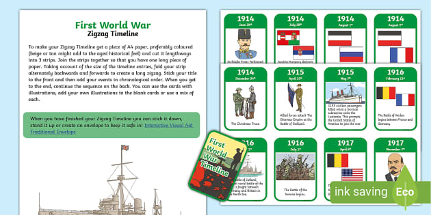 WW1 activities KS1 - Zig Zag Timeline Worksheet