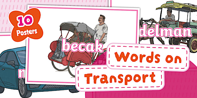 Words on Transport - Indonesian Posters Display - Twinkl