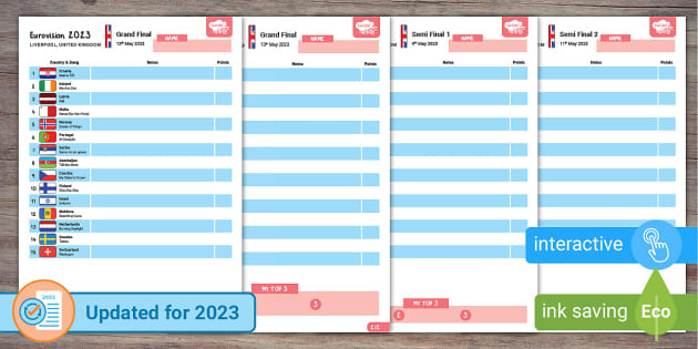 *New* Eurovision Score Sheet 2023 | Twinkl Party - Twinkl