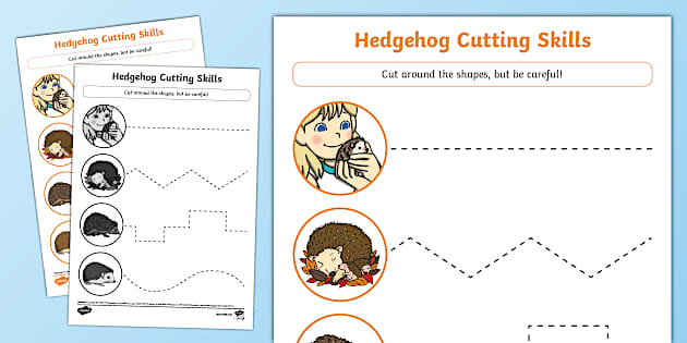 Hedgehog Scissor Cutting Skills Worksheet (teacher made)