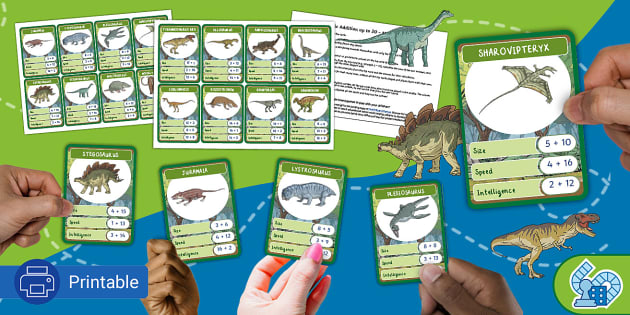 Dinosaurs Addition up to 20 - KS1 Top Cards (teacher made)
