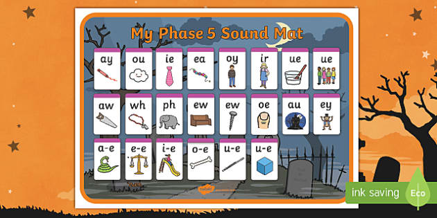 Halloween Themed Phase 5 Sound Mat (Teacher-Made) - Twinkl