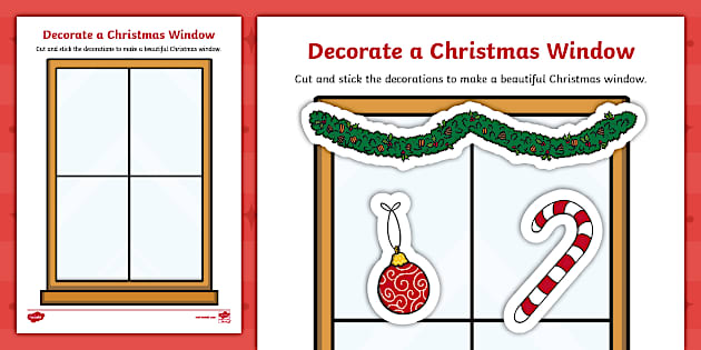 Decorate a Christmas Window Cut and Stick Activity - Twinkl