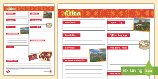 KS2 China Fact File Template (teacher made) - Twinkl