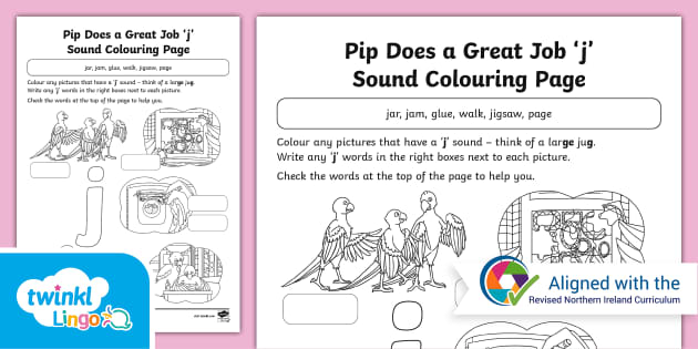 Pip Does a Great Job 'j' Sound Colouring Page (Teacher-Made)