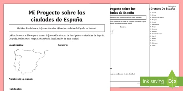Cities of Spain Research Project Worksheet / Worksheet