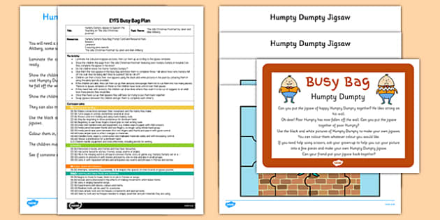 Humpty Dumpty EYFS Busy Bag Plan and Resource Pack - Twinkl