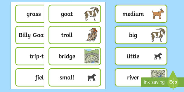 The Three Billy Goats Gruff Word Cards - Twinkl