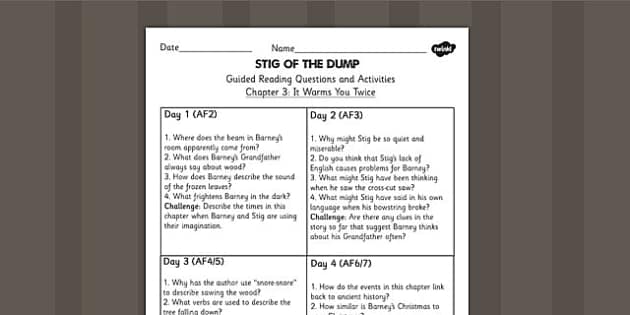 Stig of the Dump Guided Reading Chapter 3 (teacher made)