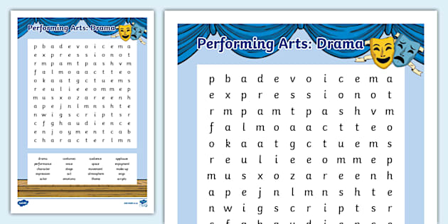 Performing Arts - Drama Word Search (teacher made) - Twinkl