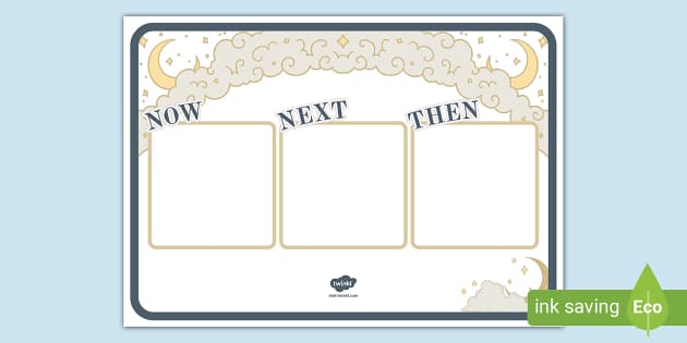 Celestial Themed Now, Next and Then Visual Aid - Twinkl