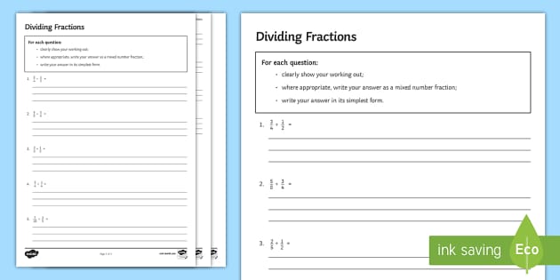 Dividing Fractions Worksheet | Beyond (teacher made)