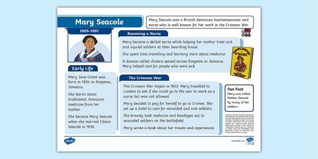 KS1 Mary Seacole Fact File (l'enseignant a fait) - Twinkl