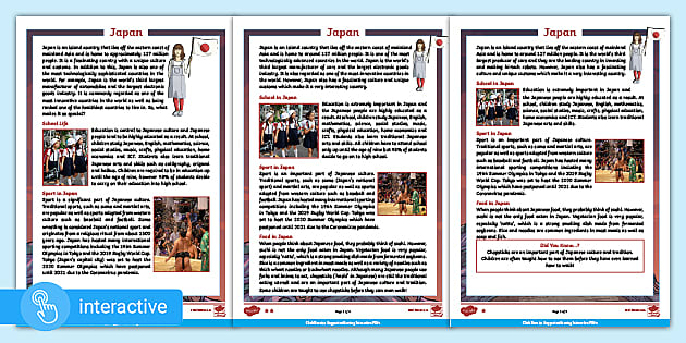 Interactive PDF: Japan Differentiated Reading Comprehension Activity