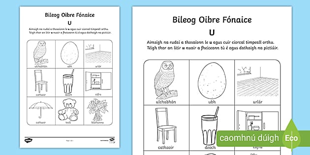 Bileog Oibre Fónaice U (teacher made) - Twinkl