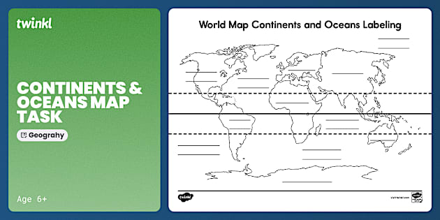 Continents and Oceans Blank Map for Kids | Twinkl USA