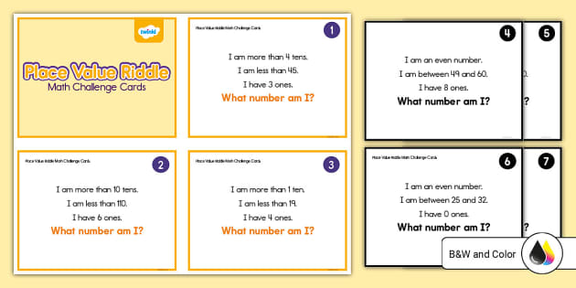 First Grade Place Value Riddle Math Challenge Cards - Twinkl
